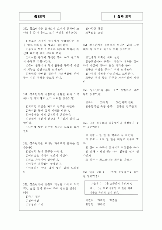 [과외]중1-도덕 03 청소년기와 중학생시절 06