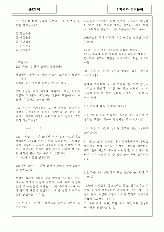 [과외]중학 도덕 중2-1-1 삶의 목표와 가치 05