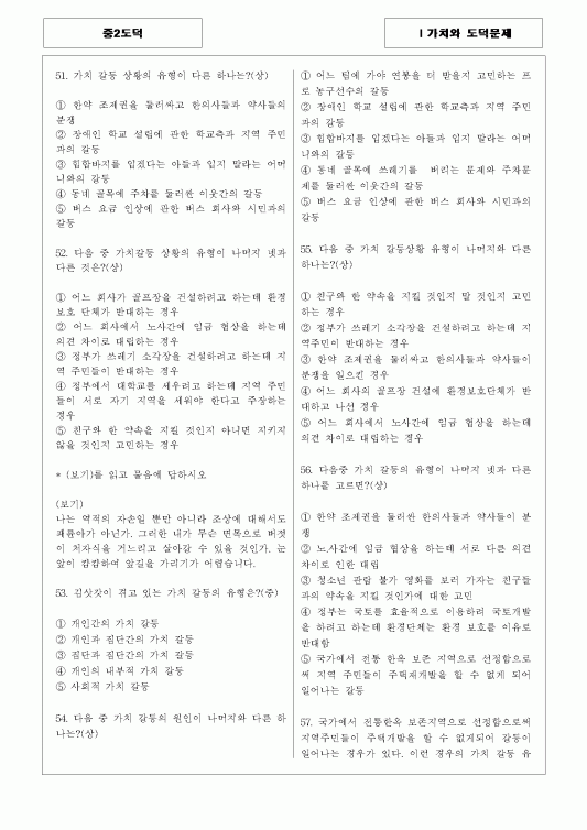 [과외]중학 도덕 중2-1-2 삶의 다양성과 가치갈등 02