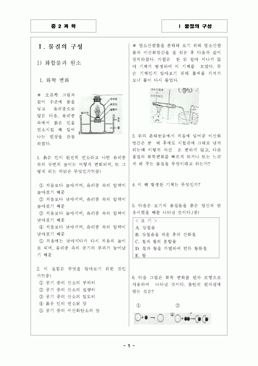 [과외]중학 과학 중2-01 화합물과 원소 01