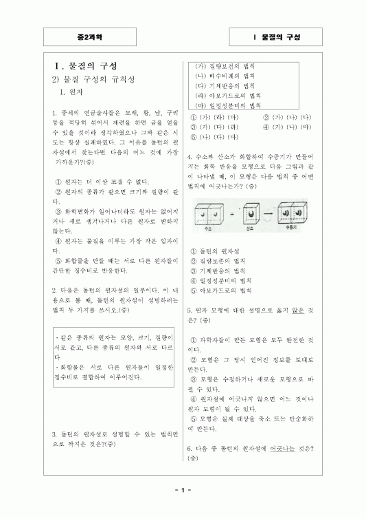 [과외]중학 과학 중2-02 물질 구성의 규칙성 01