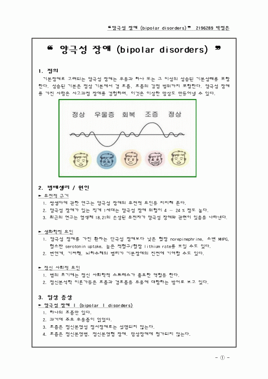 양극성 장애 - 정신병원 실습하면서 case한 것