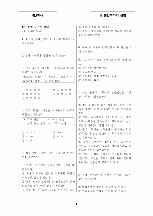 [과외]중2-국사 통일국가의 성립 01