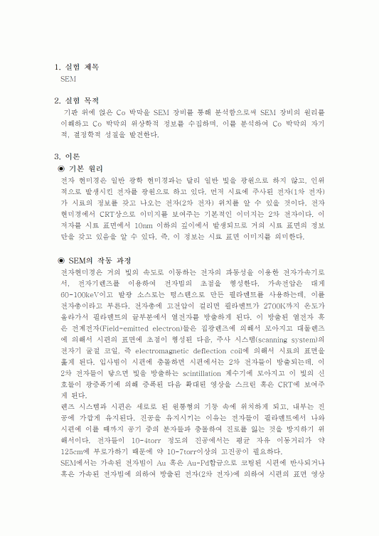 SEM(전자현미경)실험 예비보고서