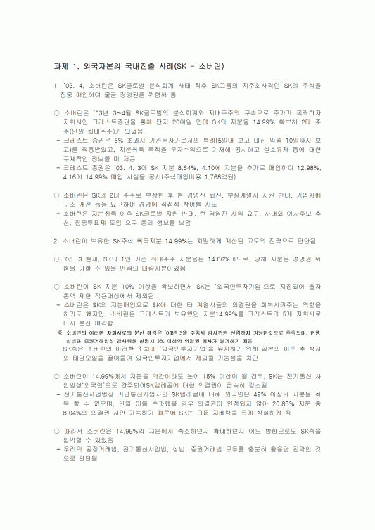 외국자본(소버린)의 국내 진출 사례를 분석
