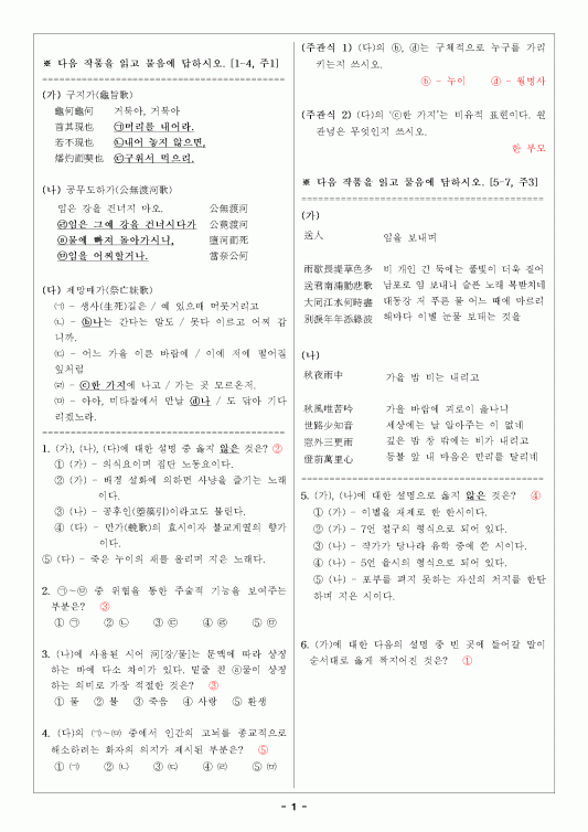 [과외]고등 국어 2-2학기 기말 출판사 공통 예상문제 12