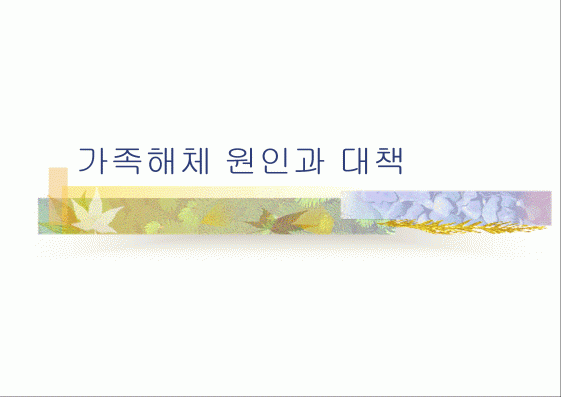 가족해체 원인과 대책