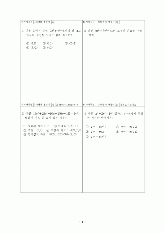 [과외]고등 수학 IV-2.타원의 방정식