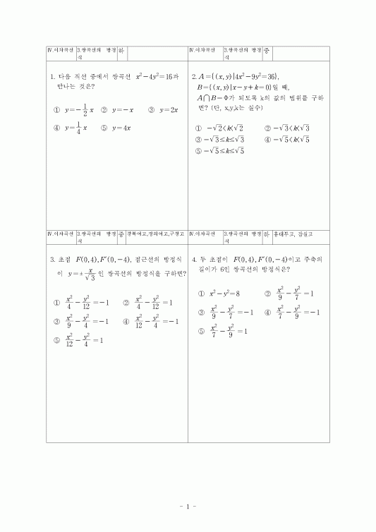 [과외]고등 수학 IV-3.쌍곡선의 방정식