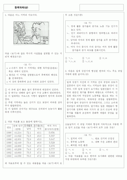 [과외]고등 한국지리 수능문제 03
