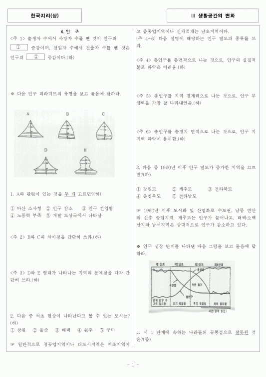 [과외]고등 한국지리 3-4인구