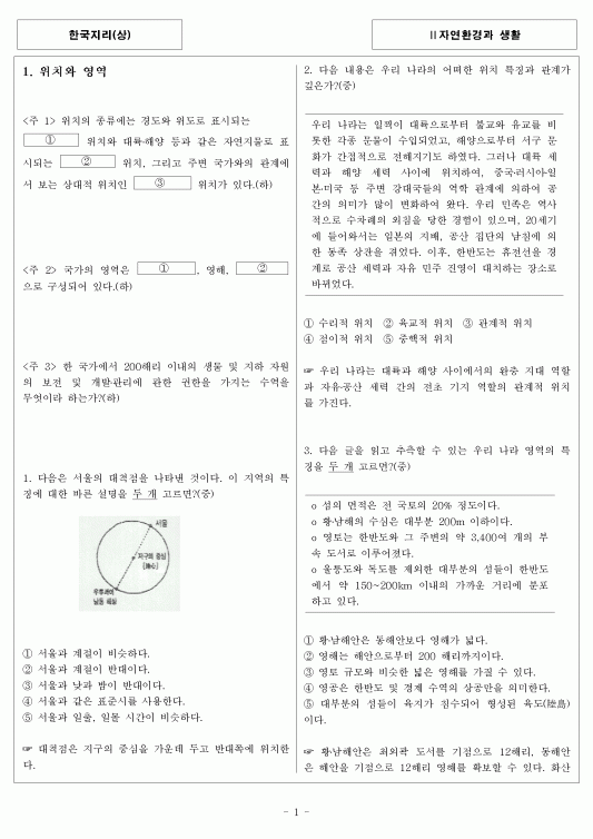 [과외]고등 한국지리 2-1위치와영역