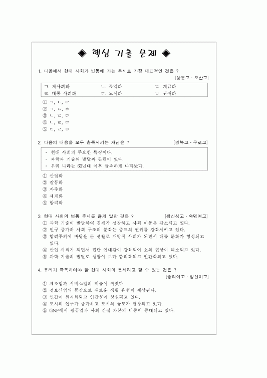[과외]고등 공통사회 현대 사회의 특징 01