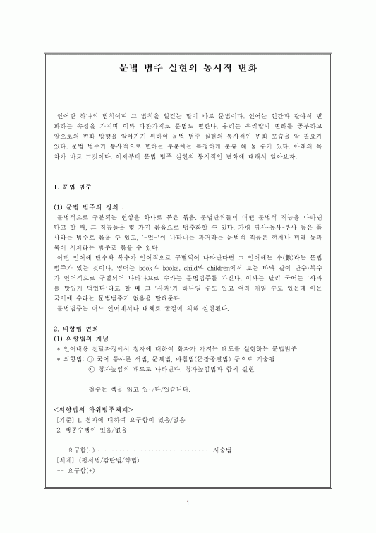 문법범주 실현의 통시적 변화