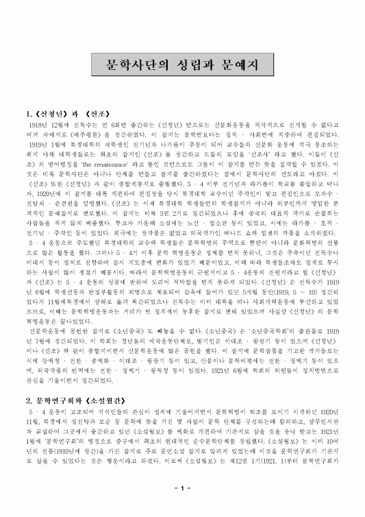 문학사단의 성립과 문예지