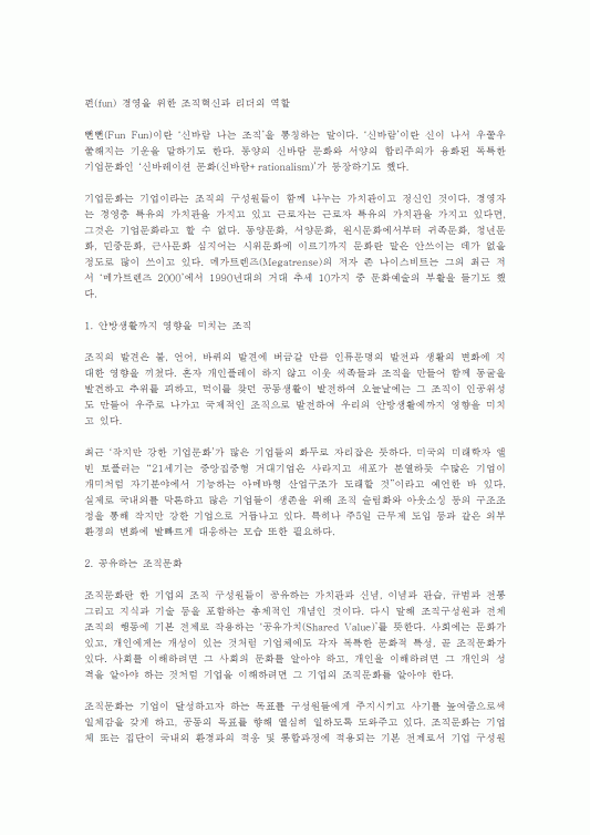 펀(fun) 경영을 위한 조직혁신과 리더의 역할