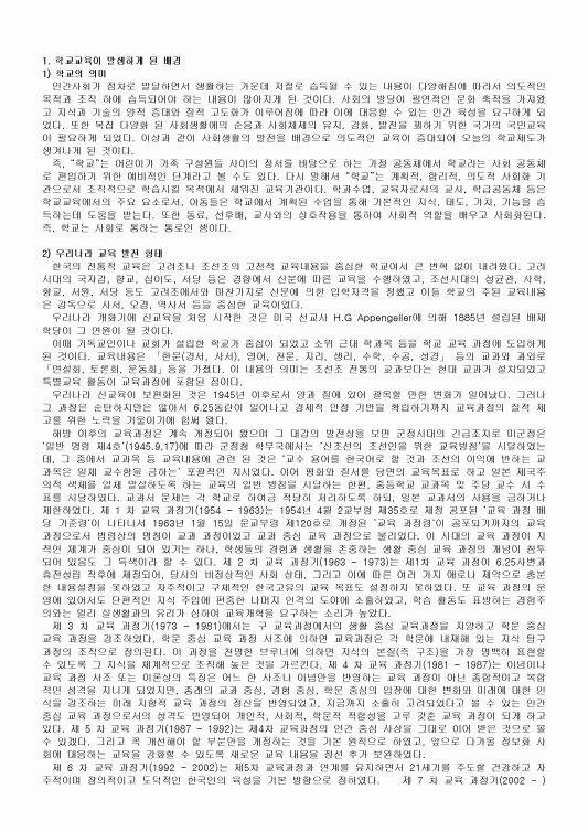 학교 교육 현장에서의 교육현황