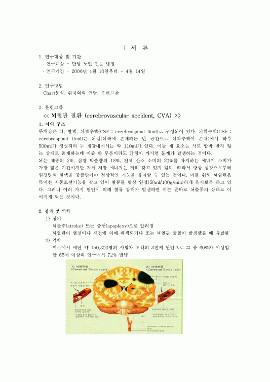 뇌혈관 질환 (cerebrovascular accident, CVA) 노인병원 실습 케이스