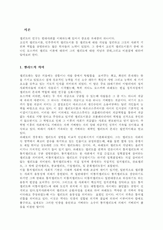 엘리트 이론 레포트 자료