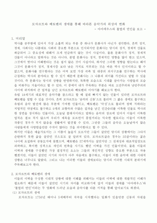 모차르트와 베토벤의 생애를 통해 바라본 음악가의 위상의 변화
