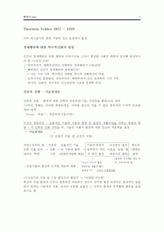 베블린(Thorstein Veblen) 요약 정리