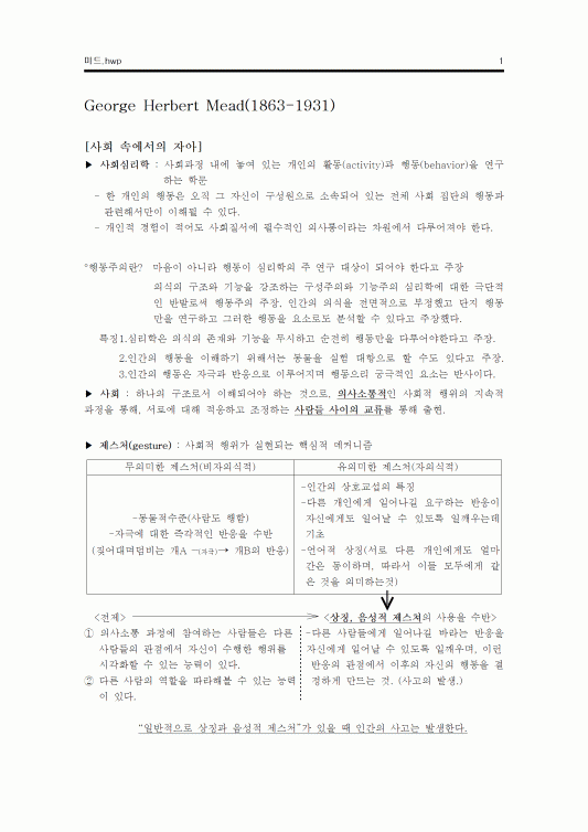 미드(George Herbert Mead) 요약 정리