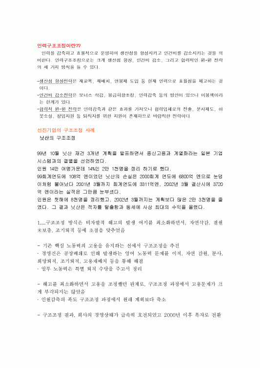 선진 기업의 인력구조 변경