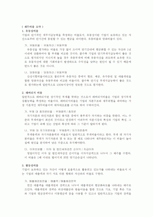 재무비율 레포트 자료