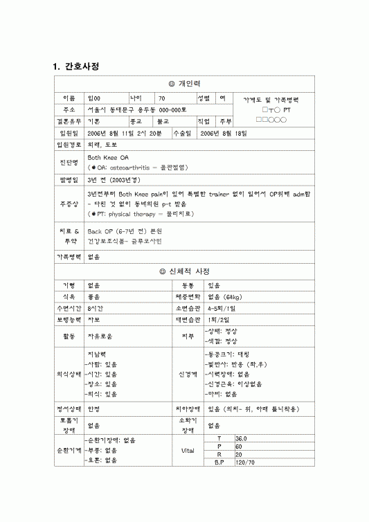 TKR환자 (골관절염) OS케이스 스터디