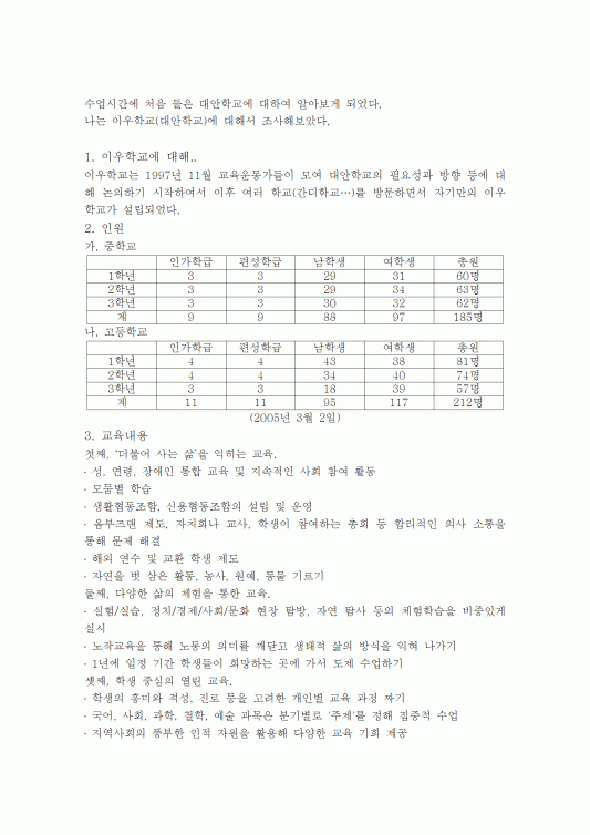 대안학교 - 이우학교