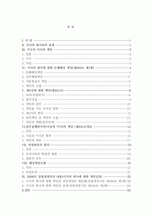 이사의 책임 이사의 회사에 대한 손해배상 책임