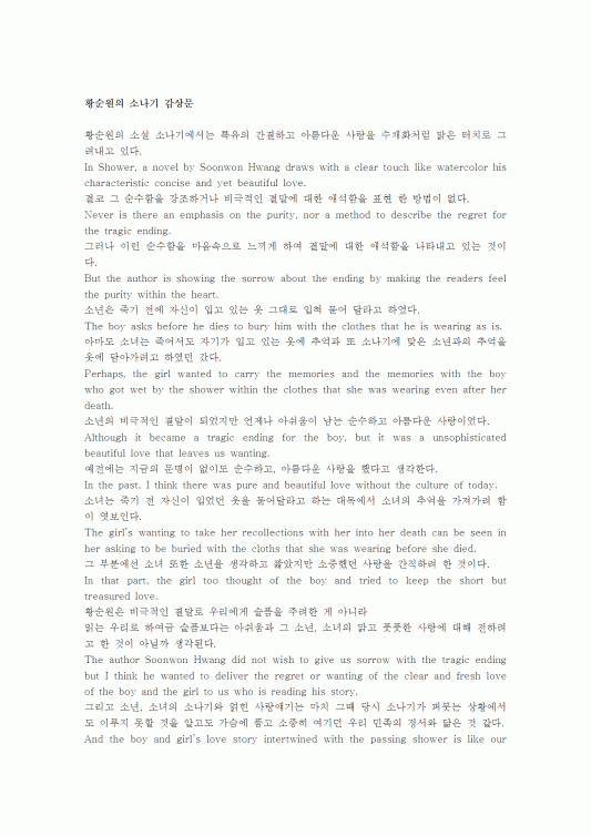 소나기& 수련회&감상문영어번역