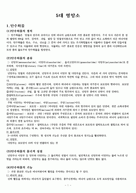 5대영양소 레포트 자료