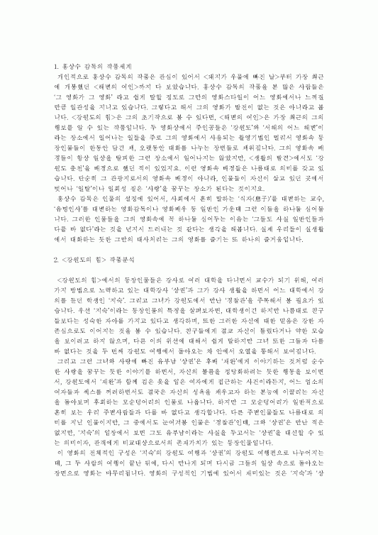 [인문대]-홍상수 감독의 강원도의 힘과 해변의 여인 작품분석