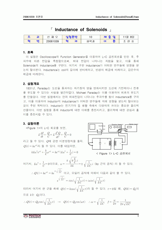 Inductance of Solenoids (솔레노이드의 유도용량)