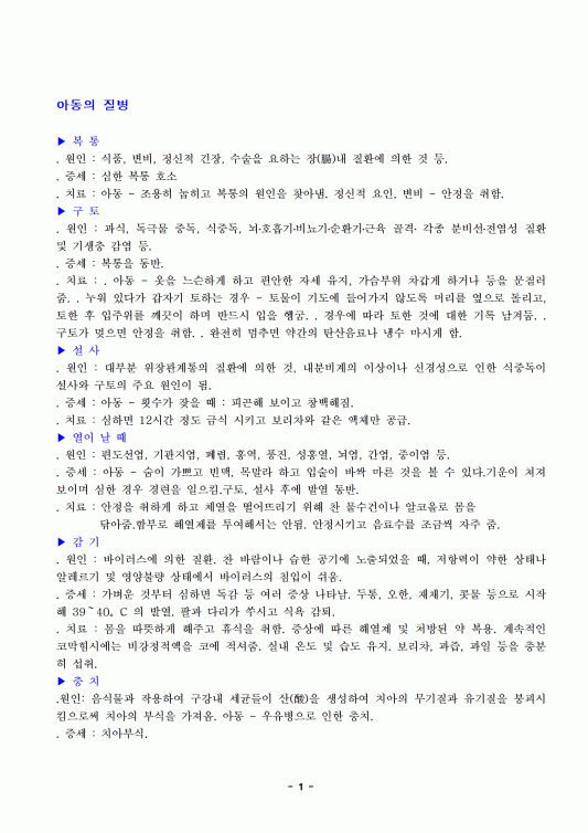 아동의 질병에 대한 정리(원인,증세,치료)