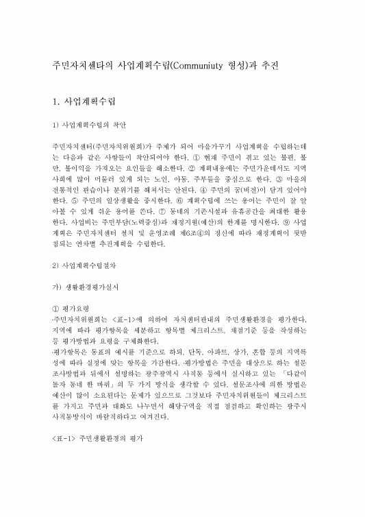 주민자치센타의 사업계획수립(Communiuty 형성)과 추진