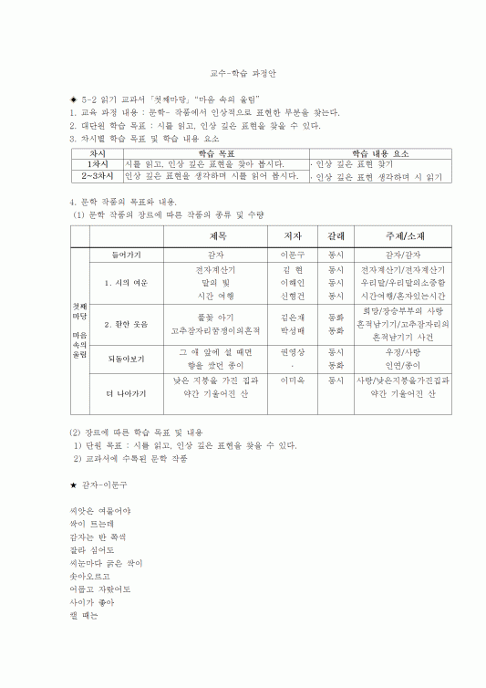 [교수학습과정안]초5-2 읽기 첫째마당 마음속의 울림