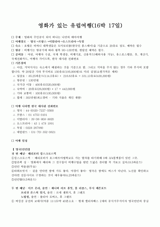테마가 있는 유럽여행 계획 작성하기