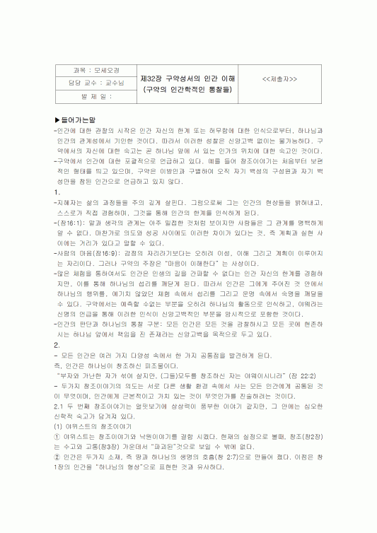 구약성서에서의 인간이해