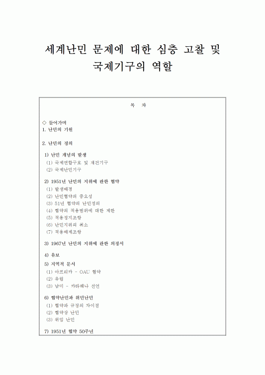 세계난민 문제에 대한 심층 고찰 및 국제기구의 역할