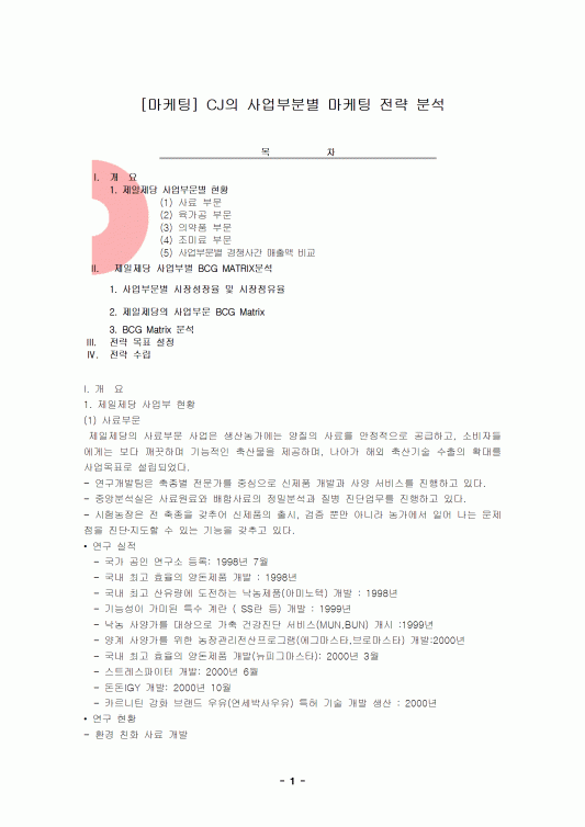 [마케팅] CJ의 사업부분별 마케팅 전략 분석