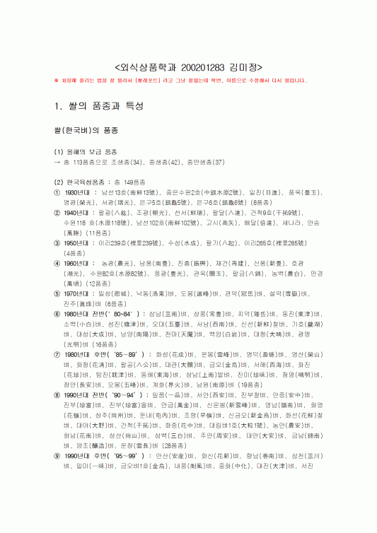 쌀에 대한 요약정리