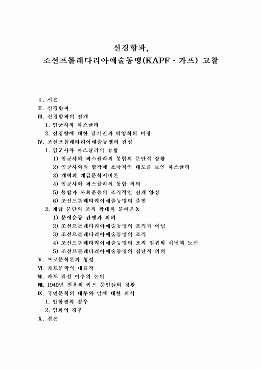 [신경향파][조선프롤레타리아예술동맹][KAPF][카프]신경향파, 조선프롤레타리아예술동맹(KAPF․카프) 고찰(신경향파, 신경향파의 전개, 조선프롤레타리아예술동맹의 결성, 카프문학의 대표작, 신경향파)