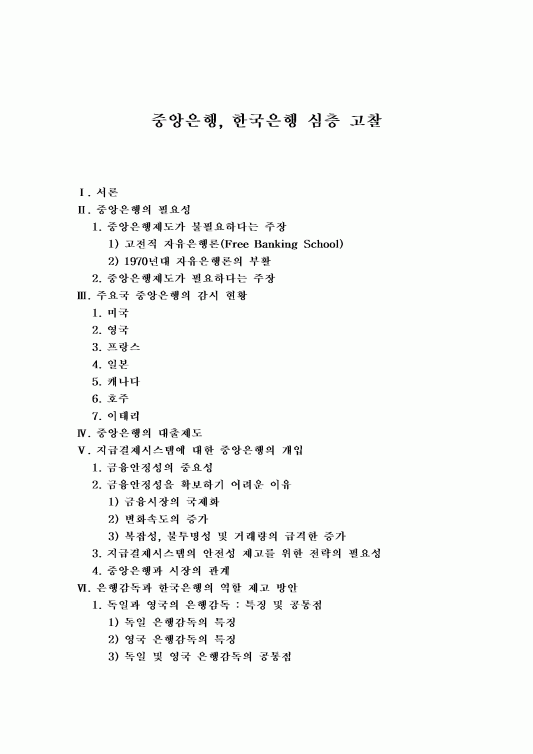 [중앙은행][한국은행]중앙은행, 한국은행 심층 고찰(중앙은행의 필요성, 중앙은행의 감시 현황, 중앙은행의 대출제도, 지급결제시스템에 대한 중앙은행의 개입, 은행감독과 한국은행의 역할 제고 방안)