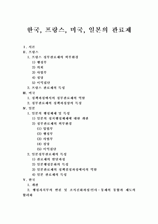 [한국의 관료제][프랑스의 관료제][미국의 관료제][일본의 관료제][관료제][한국][프랑스][미국][일본]한국, 프랑스, 미국, 일본의 관료제(프랑스의 관료제, 미국의 관료제, 일본의 관료제, 한국의 관료제, 관료제)