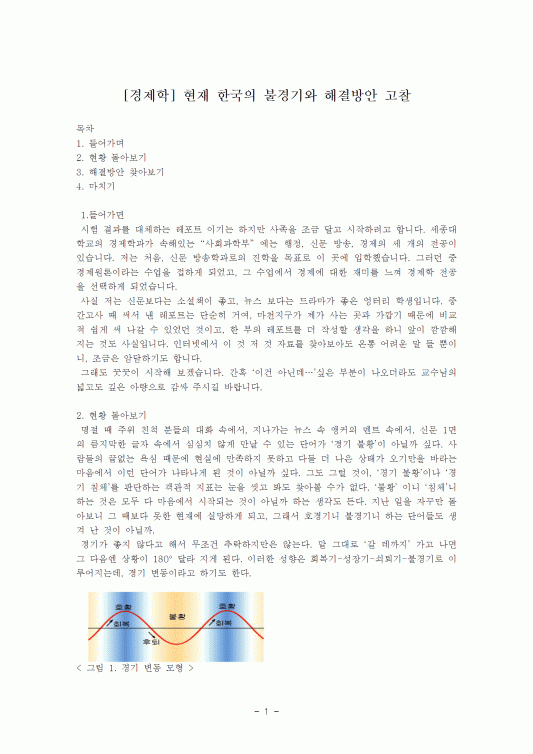 [경제학] 현재 한국의 불경기와 해결방안 고찰