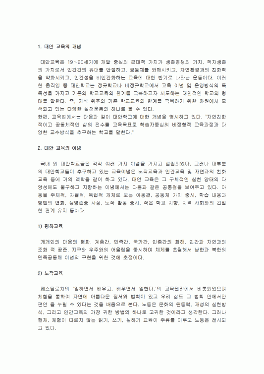 대안 학교의 교육 분석