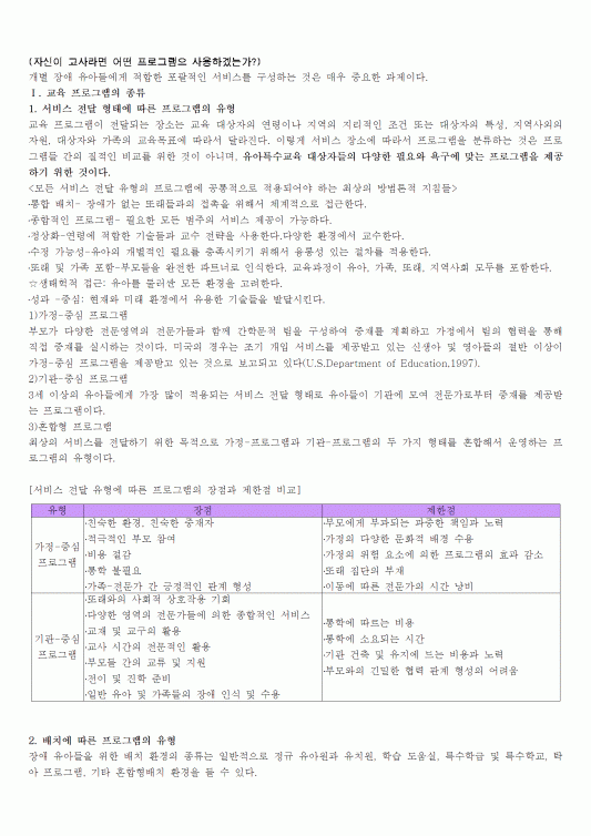 개별장애유아에게 적절한 교육프로그램