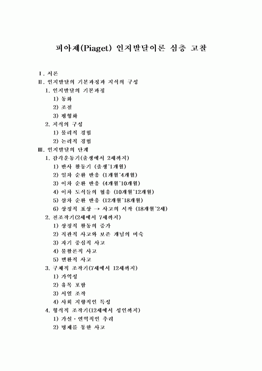[피아제][Piaget][인지발달이론]피아제(Piaget) 인지발달이론 심층 고찰(인지발달 이론에서 교육의 본질, 인지발달 이론에서 교사역할, 피아제 이론의 시사점, 피아제(Piaget) 인지발달 이론의 한계점)